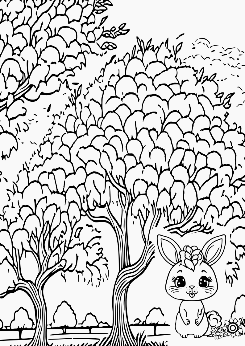 Free Printable Snow Bunny coloring pages in Snow Landscape