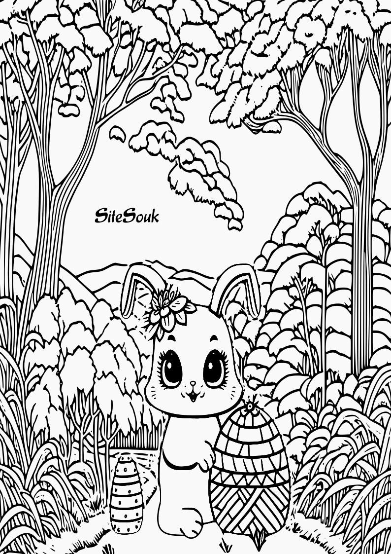 Free Printable Snow Bunny coloring pages in Snow Landscape