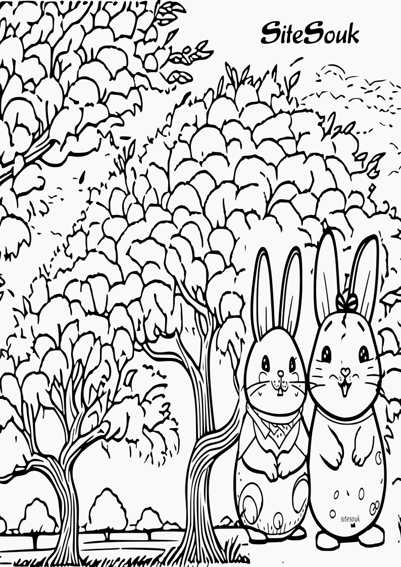 Free Printable Snow Bunny coloring pages in Snow Landscape
