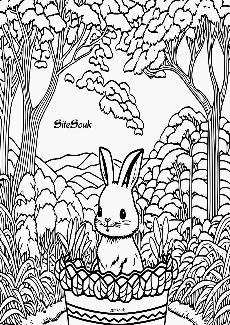 Free Printable Snow Bunny coloring pages in Snow Landscape
