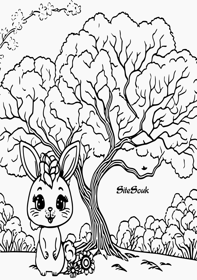 Free Printable Snow Bunny coloring pages in Snow Landscape