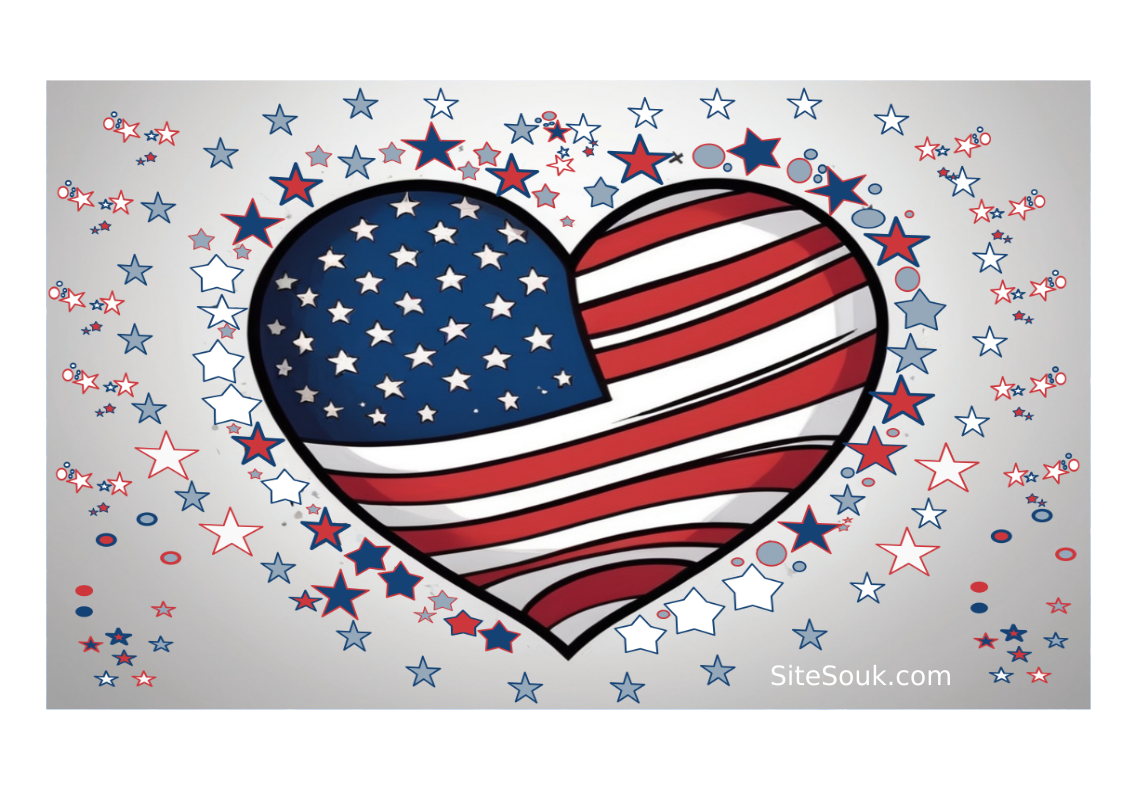Free download USA flag heart shape Coloring Page Easy 2 Draw