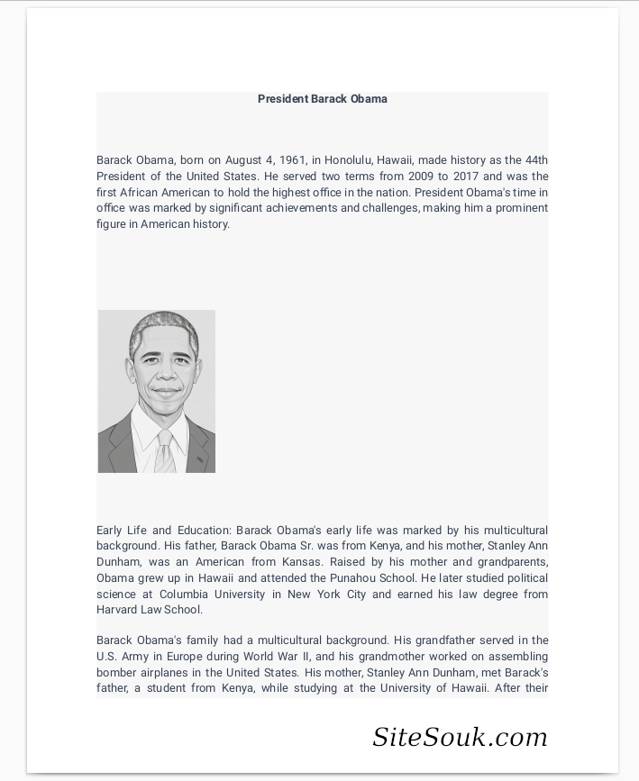 Free download President Barack Obama Worksheets & Reading